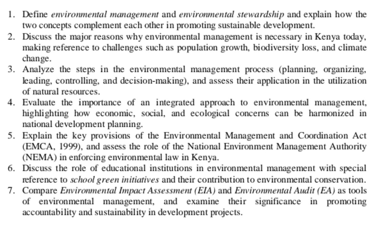 Define environmental management and environmental stewardship and explain..