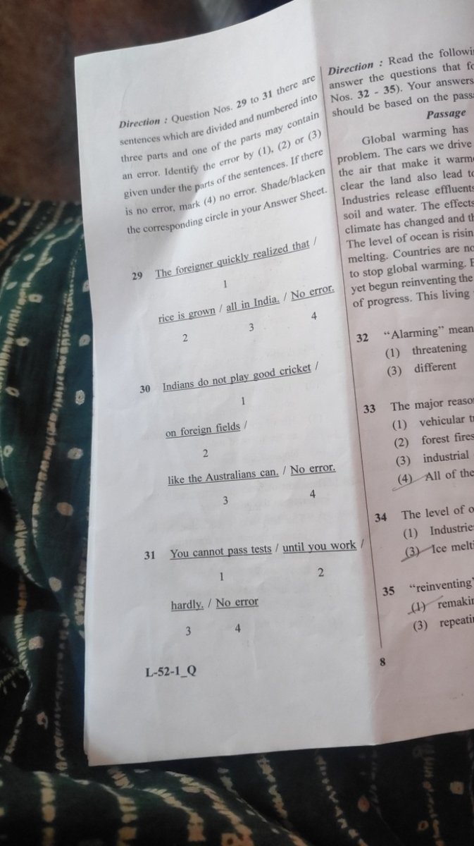 Direction: Question Nos. 29 to 31 there are sentences which are divided a..