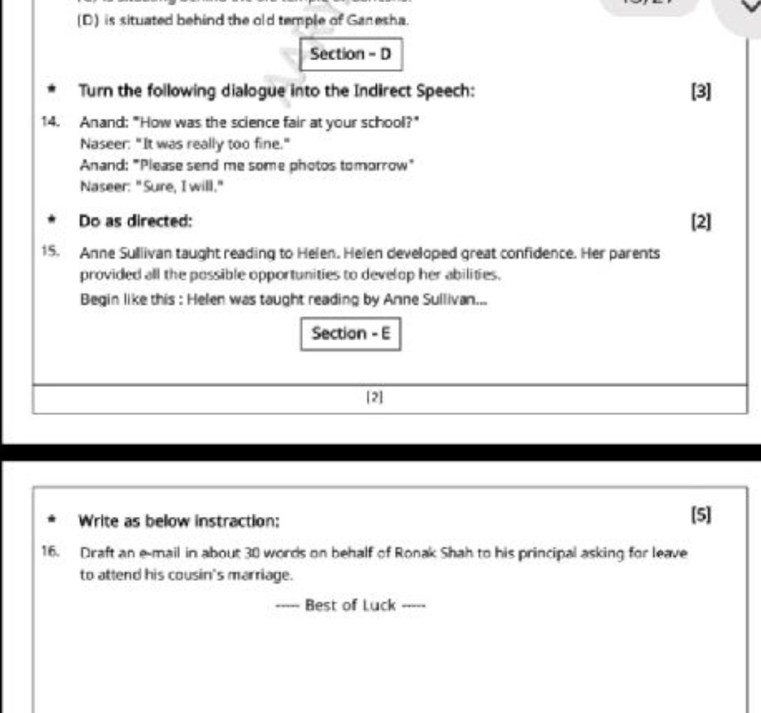 Turn the following dialogue into the Indirect Speech: Anand: "How was th..
