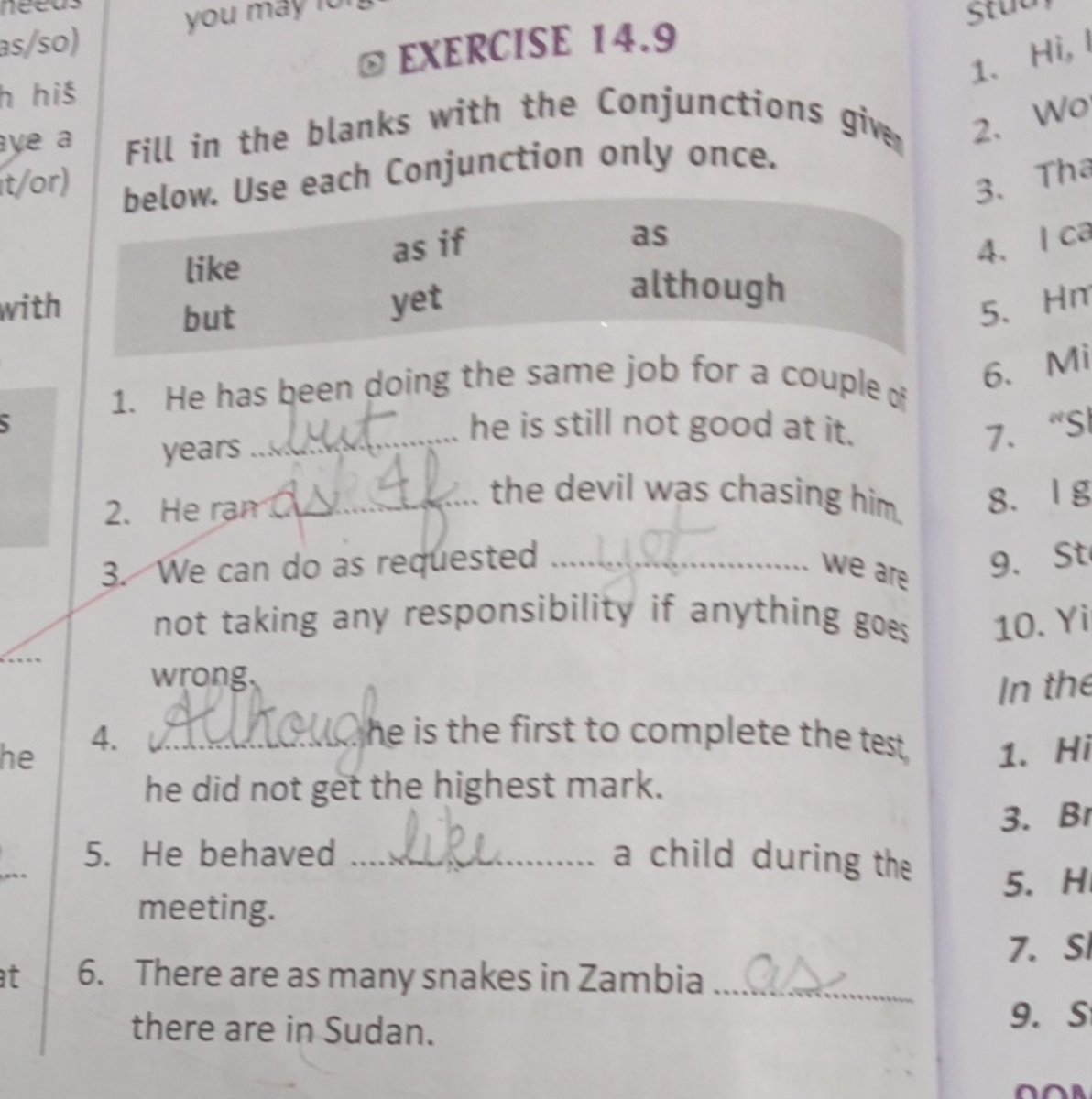 Fill in the blanks with the Conjunctions given below. Use each Conjunctio..