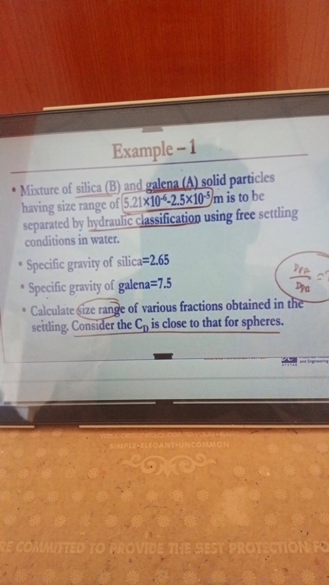 Example - 1 Mixture of silica (B) and galena (A) solid particles having