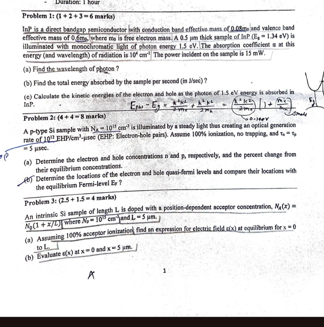 Problem 1: (1+2+3=6 marks) InP is a direct bandgap semiconductor with con..