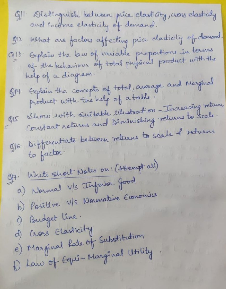 Q11. Distinguish between price elasticity, cross elasticity and income el..