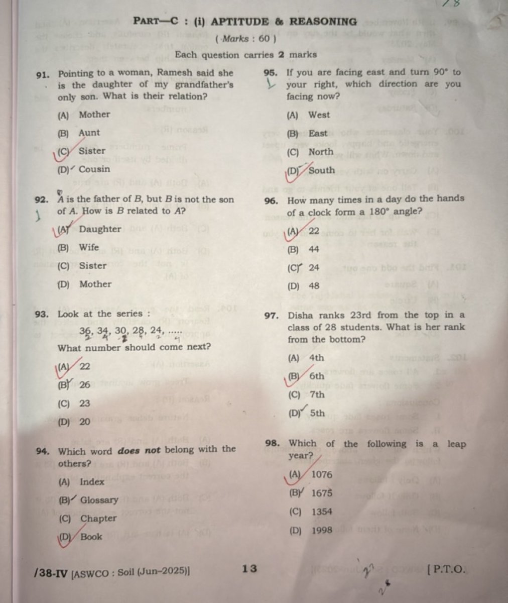 Here are multiple aptitude and reasoning questions. Please provide soluti..