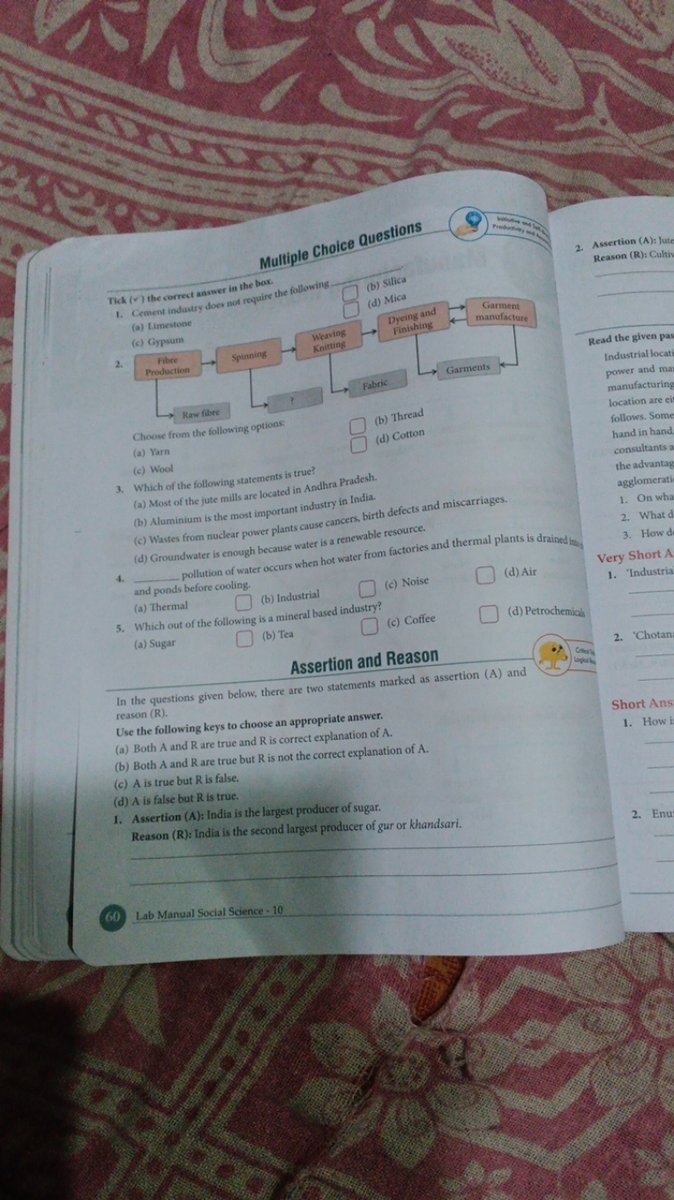 Multiple Choice Questions Tick ( ) the correct answer in the box. Cemen..