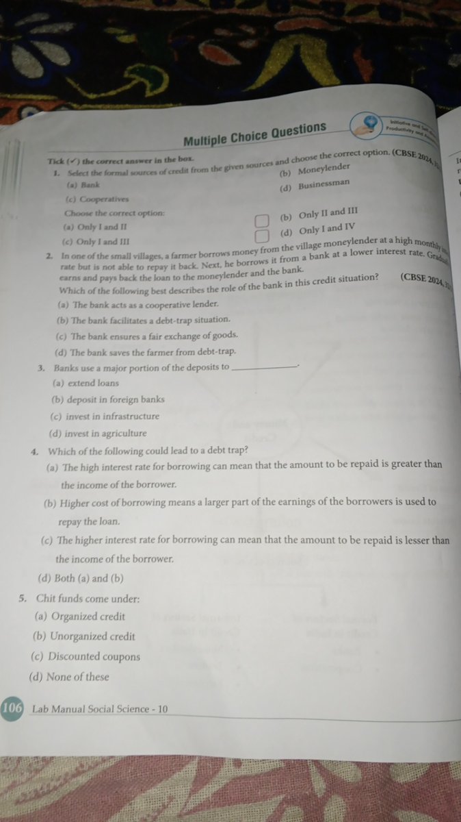 Multiple Choice Questions Tick ( ) the correct answer in the box. Selec..