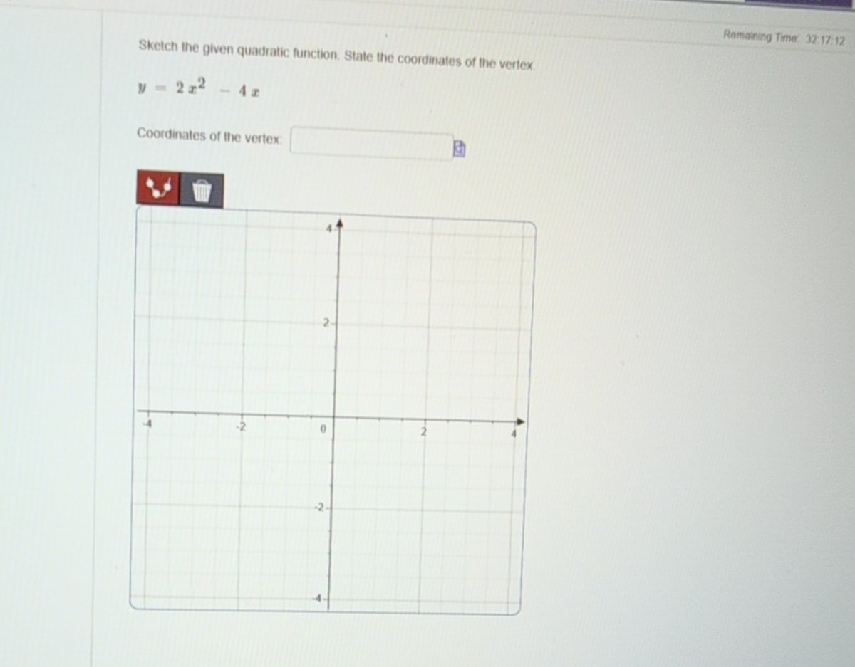 Sketch the given quadratic function. State the coordinates of the vertex...