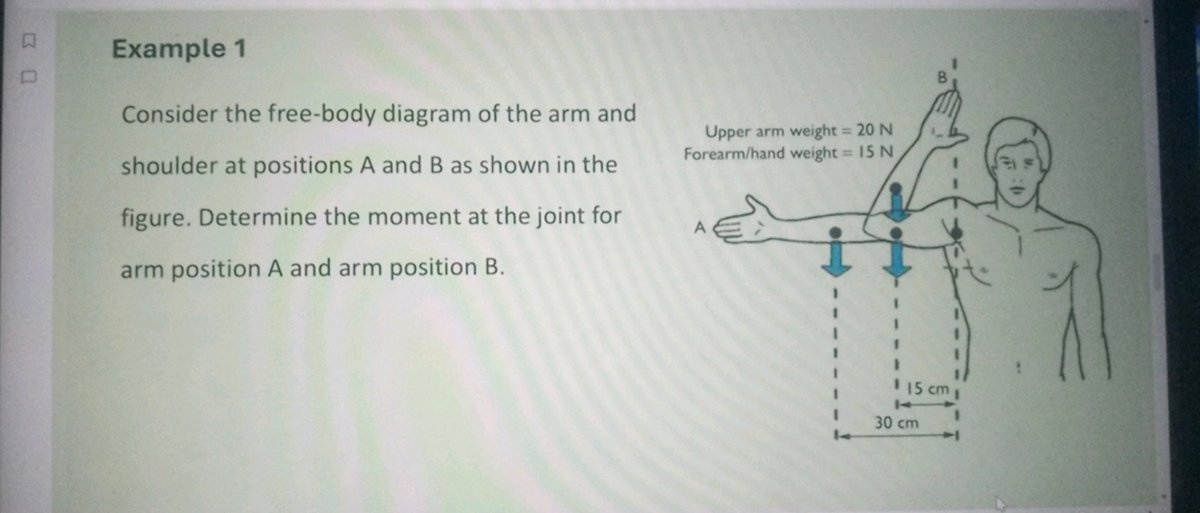 Consider the free-body diagram of the arm and shoulder at positions A and..
