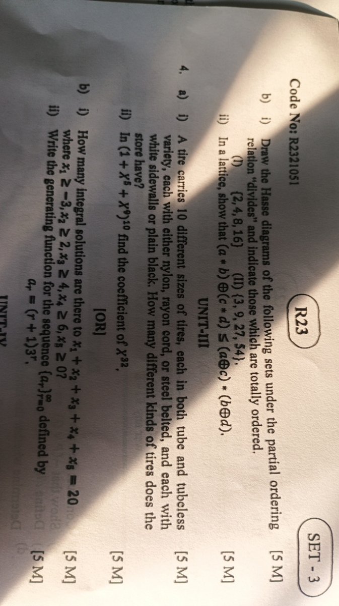 b) i) Draw the Hasse diagrams of the following sets under the partial ord..