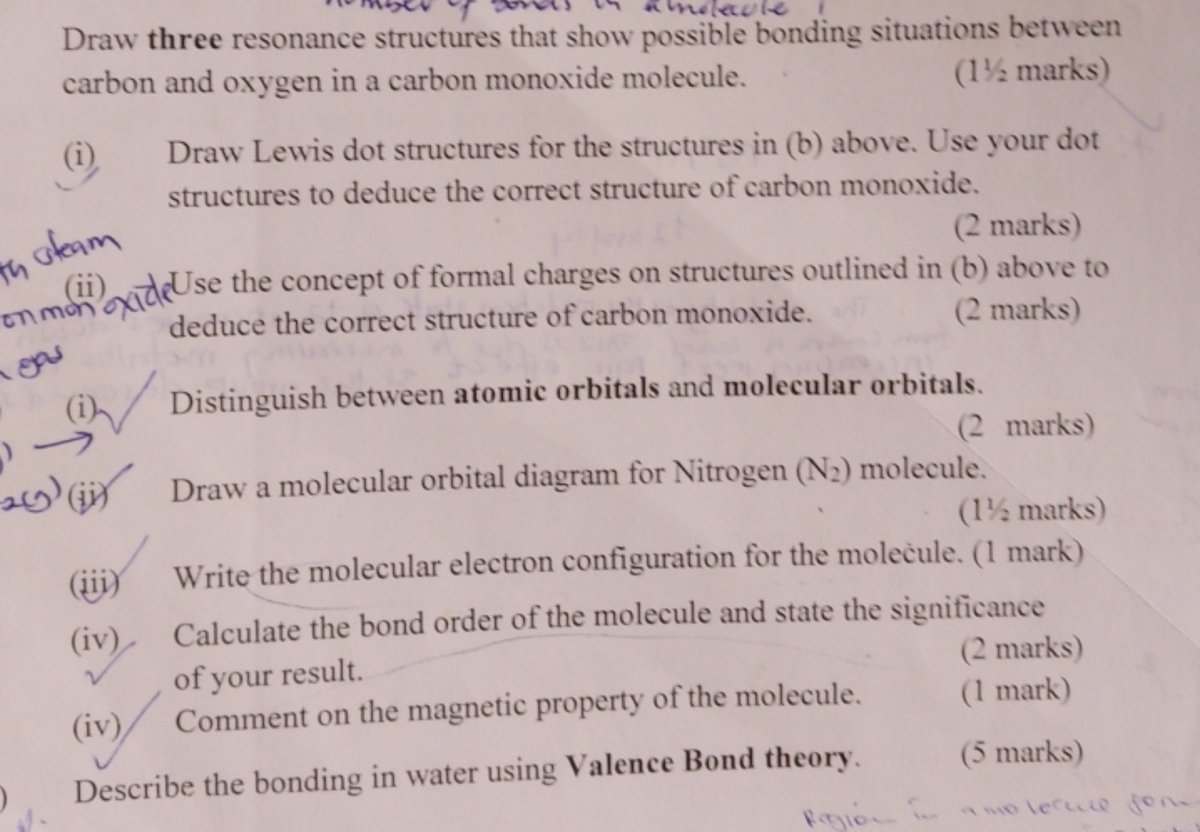Draw three resonance structures that show possible bonding situations bet..