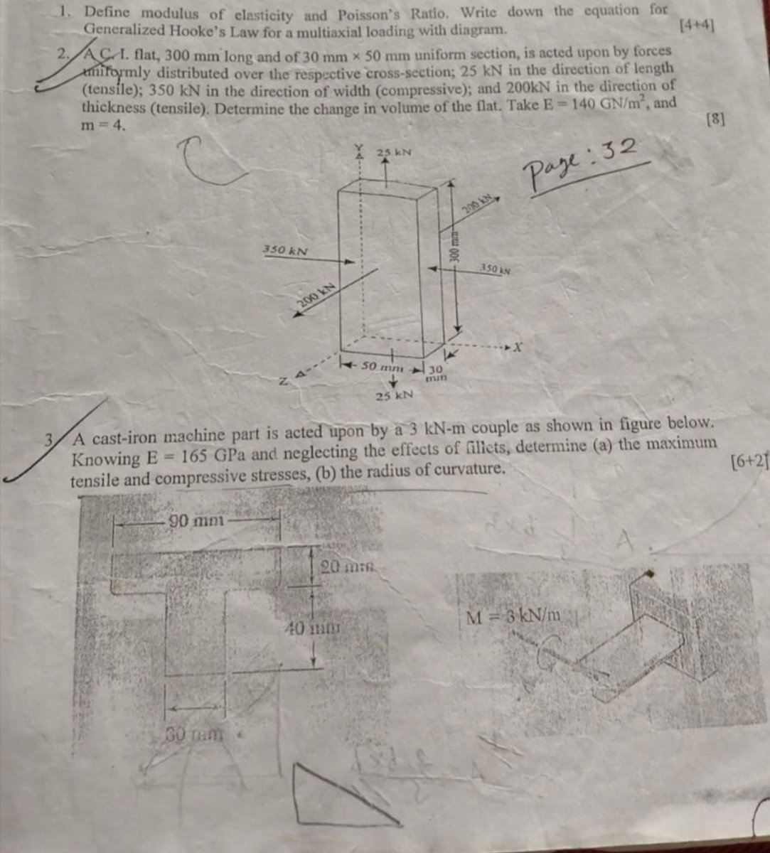 Define modulus of elasticity and Poisson's Ratio. Write down the equation..