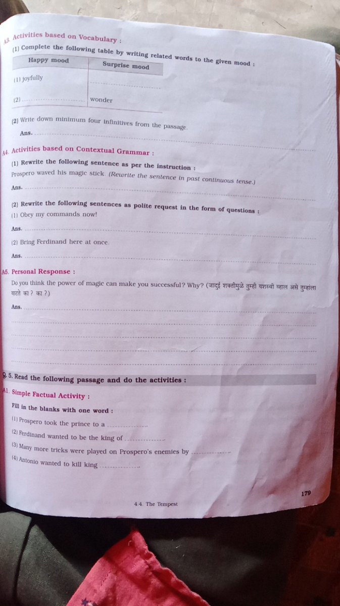 A3. Activities based on Vocabulary: (1) Complete the following table by w..