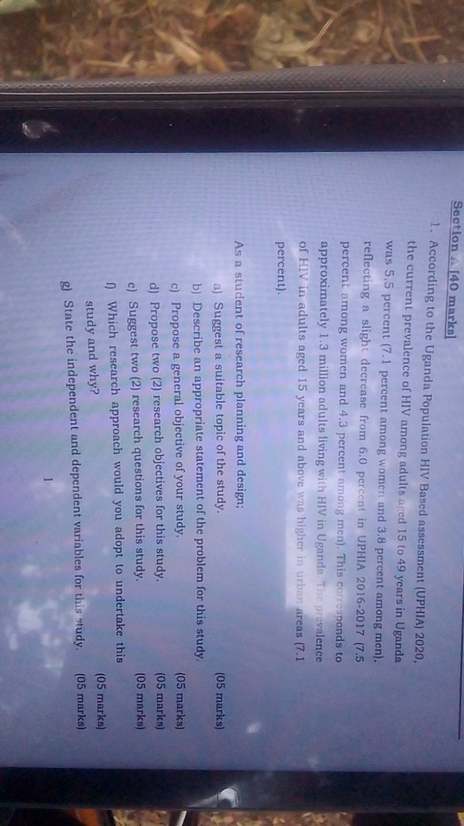 Section A [40 marks] According to the Uganda Population HIV Based assess..