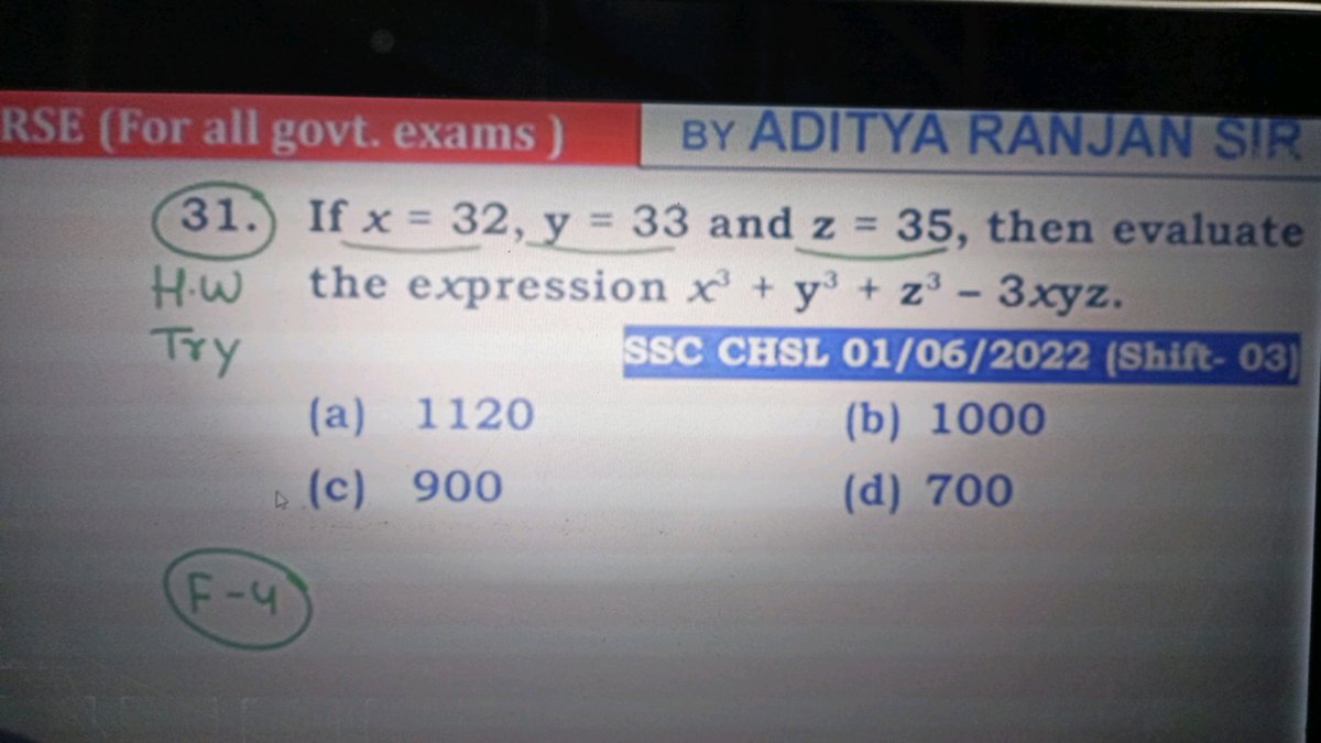 If x = 32, y = 33 and z = 35, then evaluate the expression x³ + y³ + z³