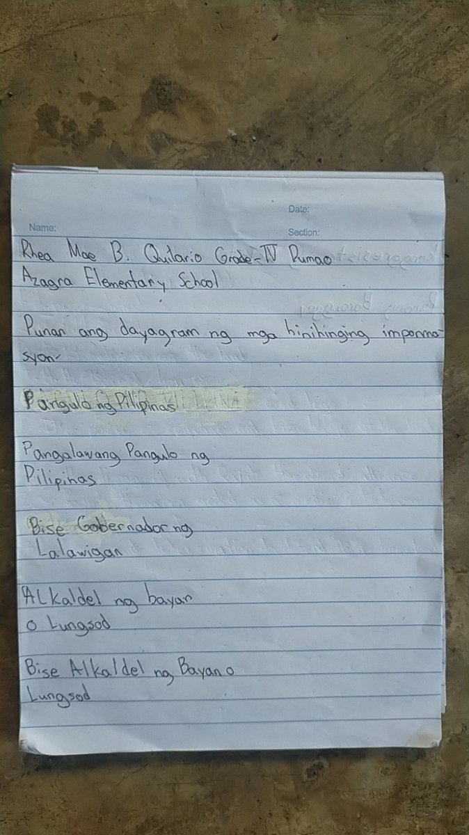 Punan ang dayagram ng mga hinihinging impormasyon: Pangulo ng Pilipinas