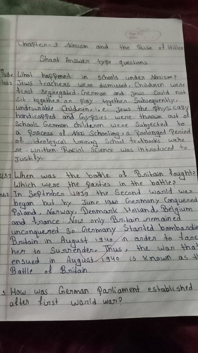 Chapter 3 Nazism and the Rise of Hitler Short Answer type questions What..