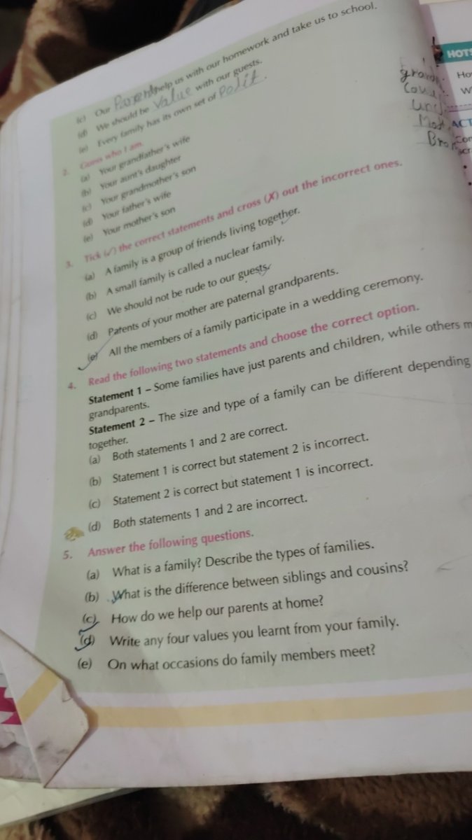 Here are some questions related to family and values: 2. Guess who I am...