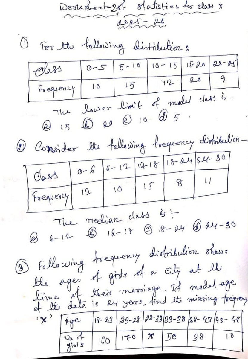 For the following distribution: | Class | 0-5 | 5-10 | 10-15 | 15-20..