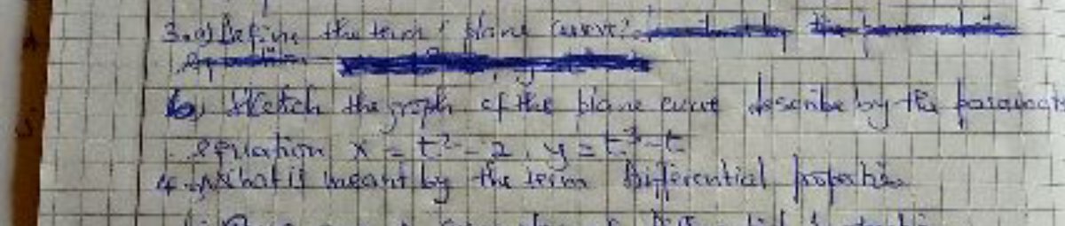 (a) Define the term 'plane curve'. (b) Sketch the graph of the plane curv..