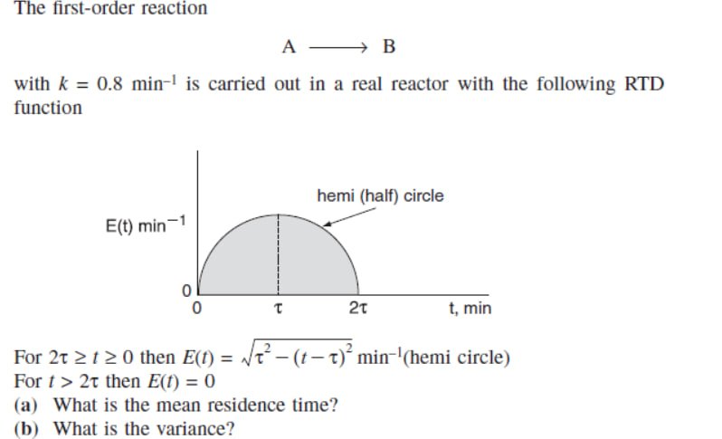 The first-order reaction A → B with k = 0.8 min⁻¹ is carried out in a rea..