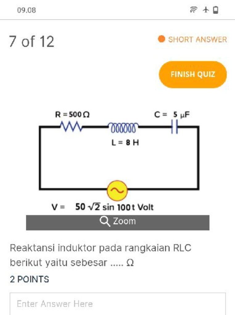 Reaktansi induktor pada rangkaian RLC berikut yaitu sebesar ..... Ω Diag..
