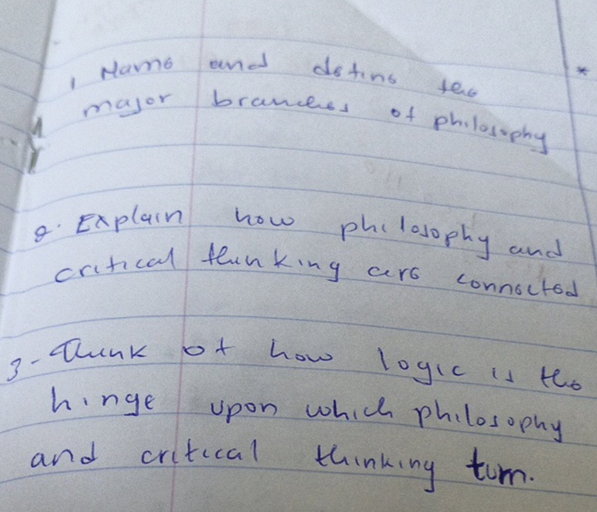 Name and define the major branches of philosophy. Explain how philosophy