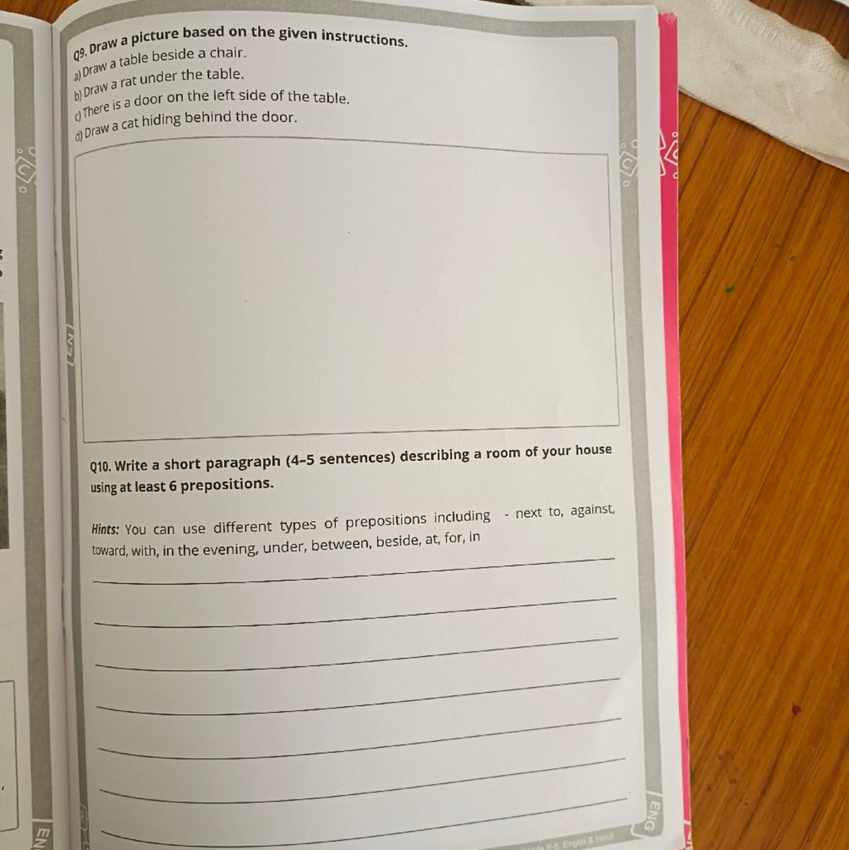 Q9. Draw a picture based on the given instructions. a) Draw a table besid..