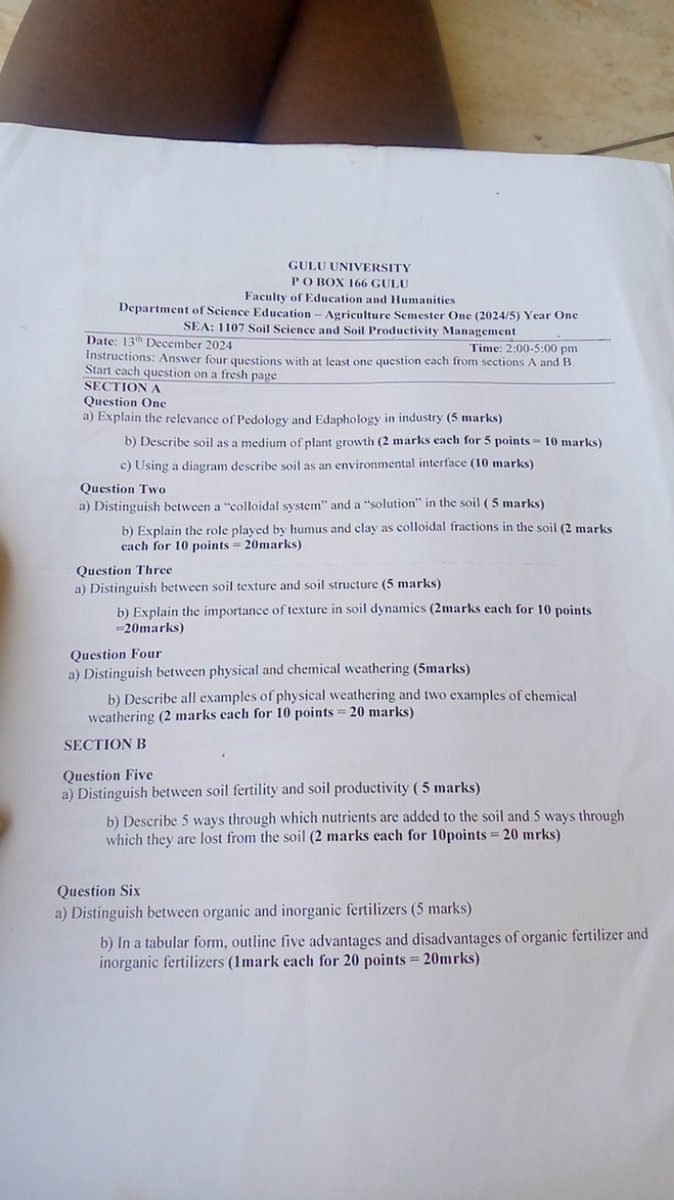 GULU UNIVERSITY PO BOX 166 GULU Faculty of Education and Humanities Depar..