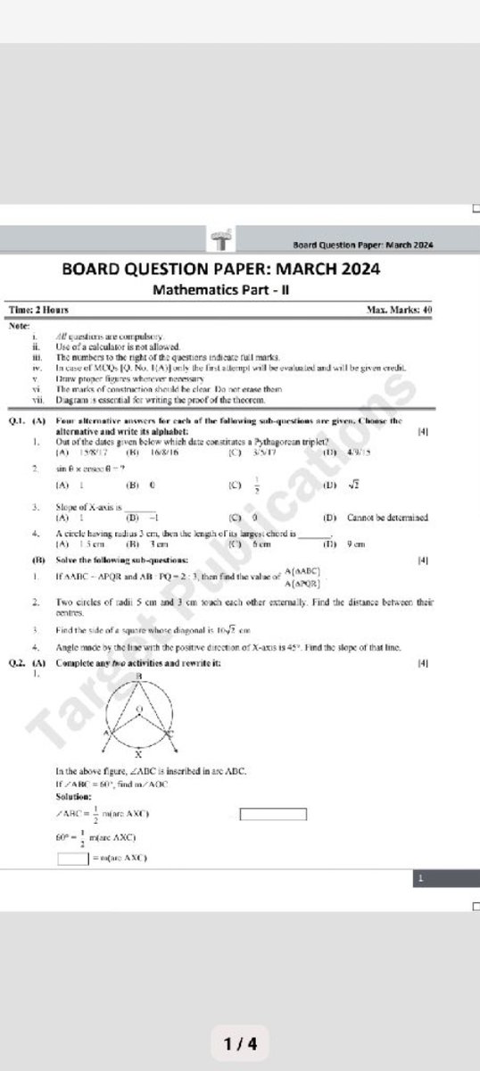 BOARD QUESTION PAPER: MARCH 2024 Mathematics Part - II Time: 2 Hours Max...