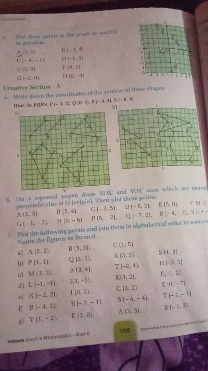 Here are some questions related to plotting points on a graph and identif..