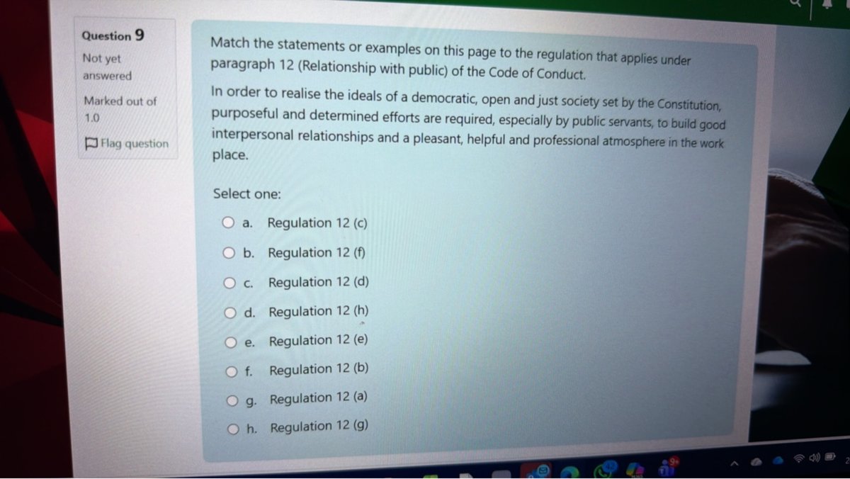 Match the statements or examples on this page to the regulation that appl..