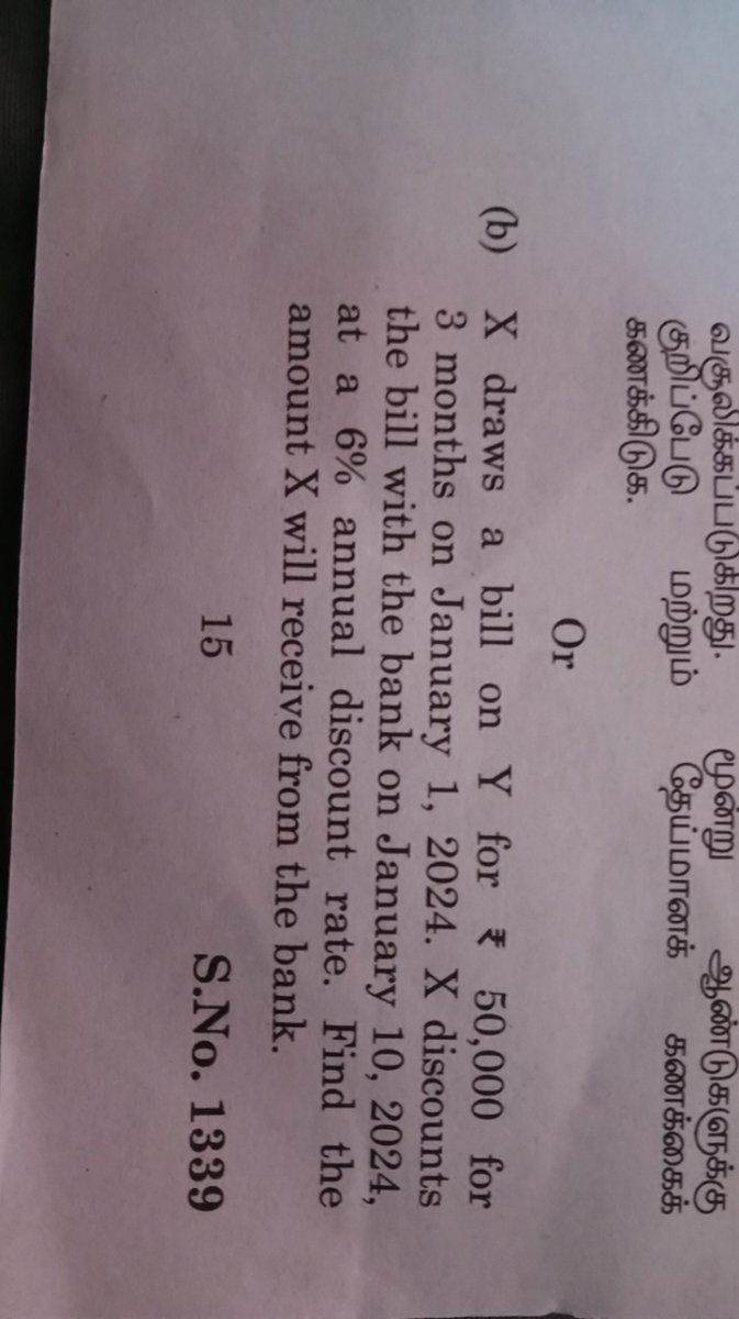 (b) X draws a bill on Y for ₹ 50,000 for 3 months on January 1, 2024. X d..