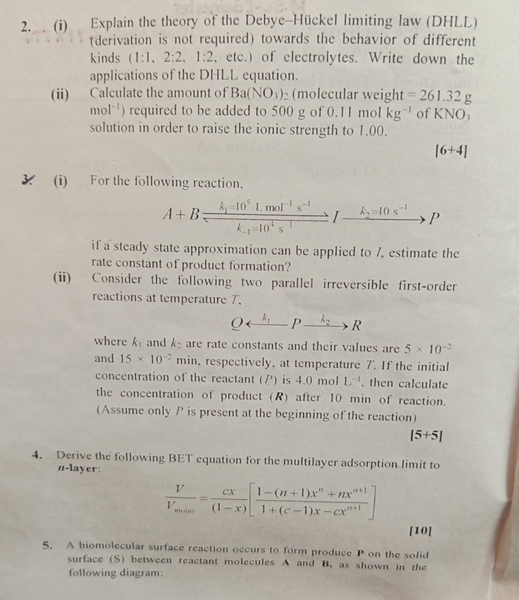 (i) Explain the theory of the Debye-Hückel limiting law (DHLL) (derivatio..