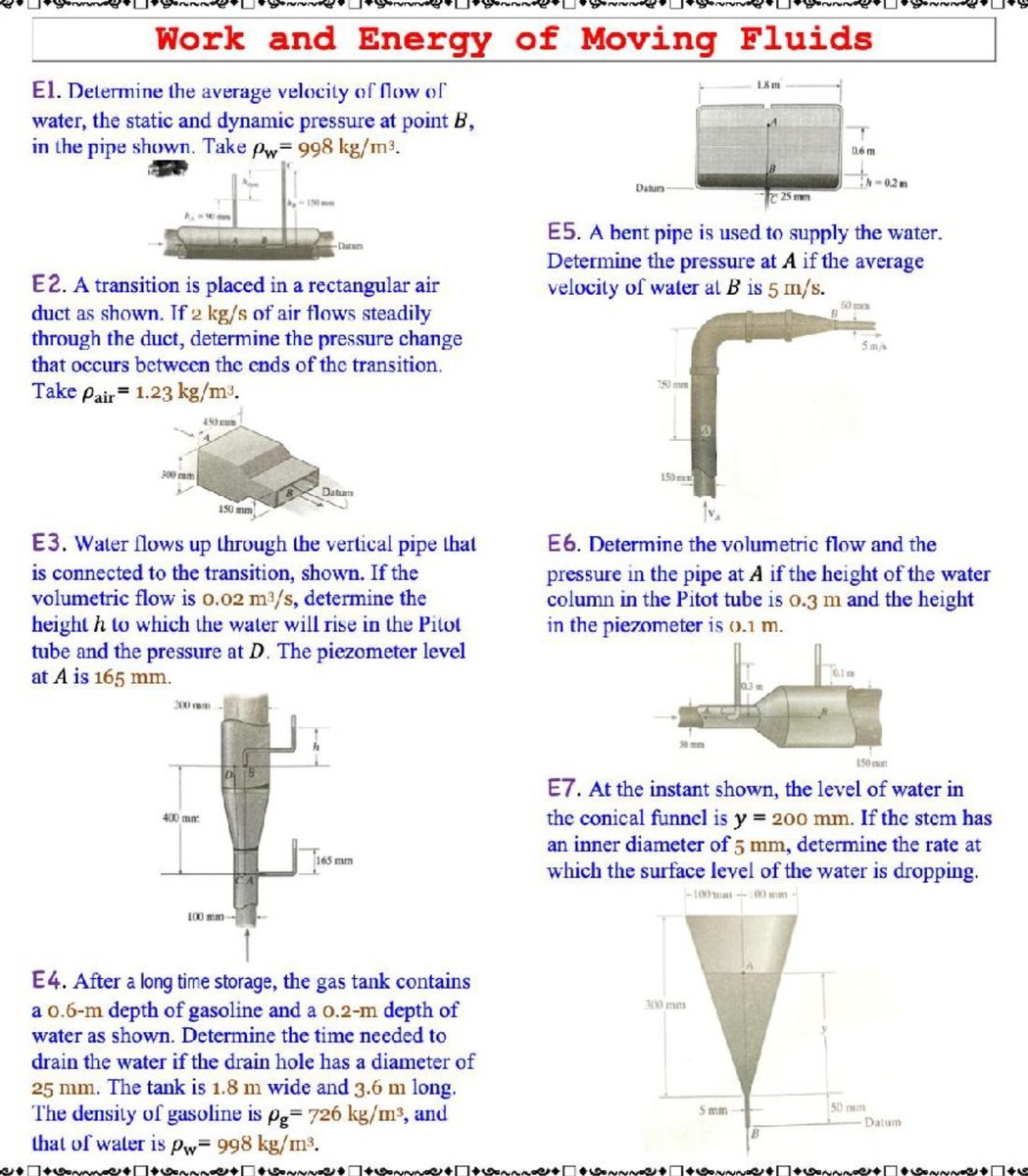 Work and Energy of Moving Fluids E1. Determine the average velocity of f..