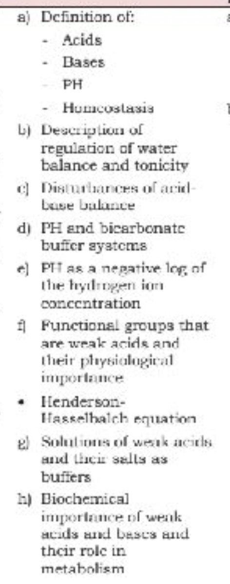 a) Definition of: Acids Bases PH Homeostasis b) Description of regulation..