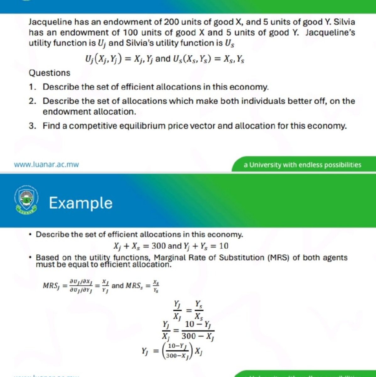 Jacqueline has an endowment of 200 units of good X, and 5 units of good Y..