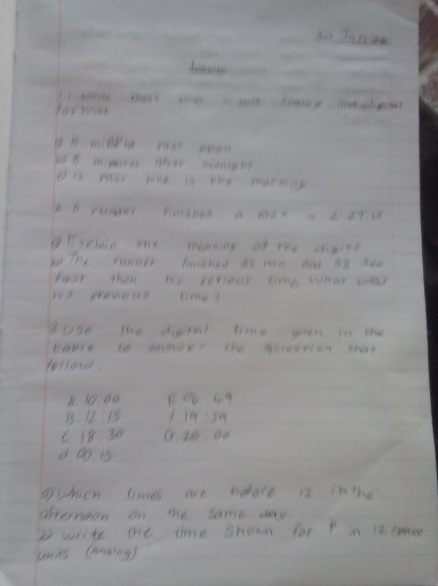 1.1 Write these times in both 12-hour and 24-hour format: a) 8 minutes pa..