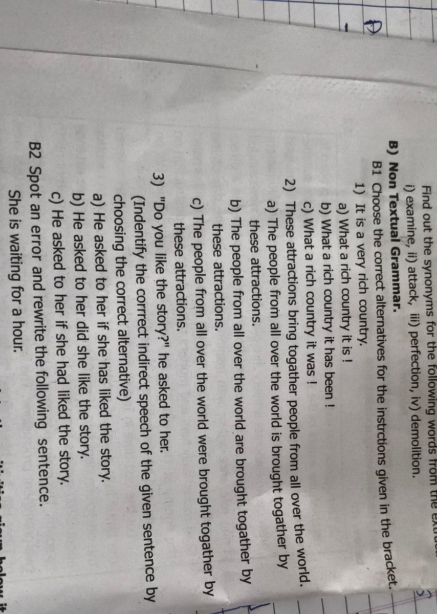 Find out the synonyms for the following words from the extract: i) examin..