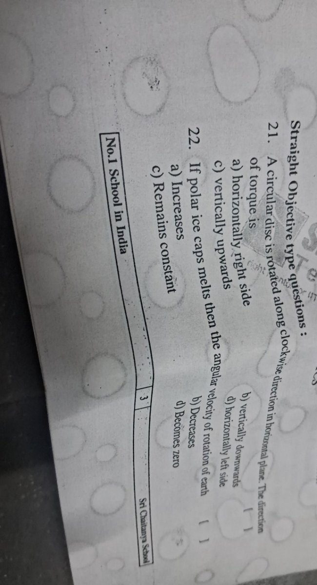 Straight Objective type questions: A circular disc is rotated along cloc..