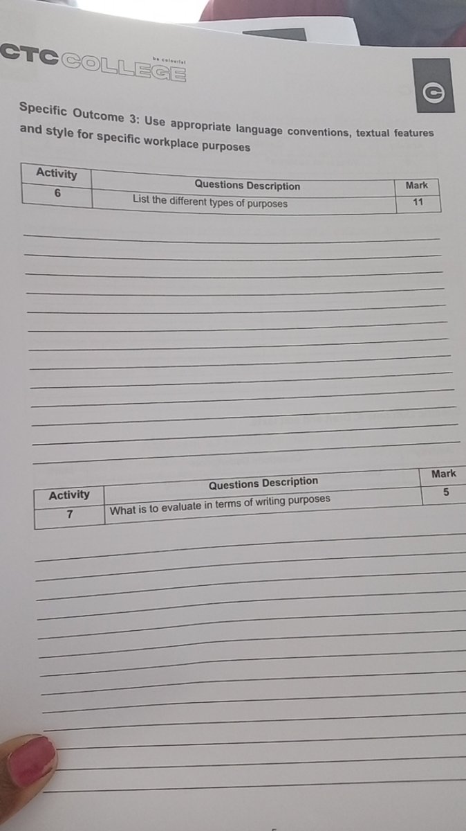 Specific Outcome 3: Use appropriate language conventions, textual feature..