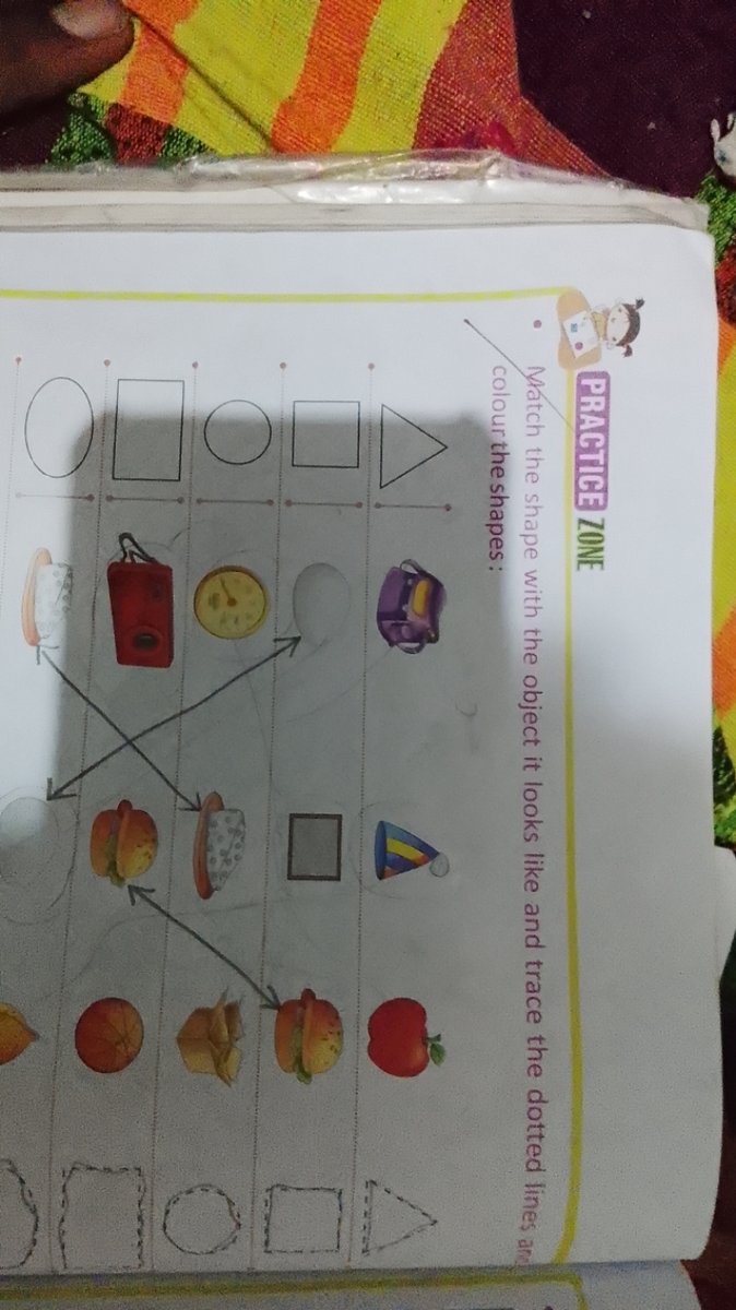 Match the shape with the object it looks like and trace the dotted lines
