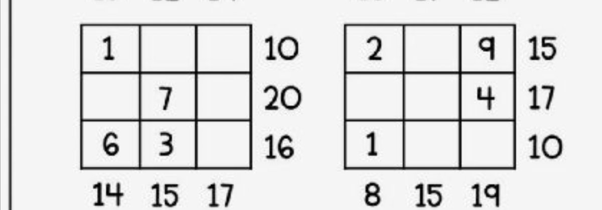 The image shows two 3x3 grids with some numbers filled in and row/column