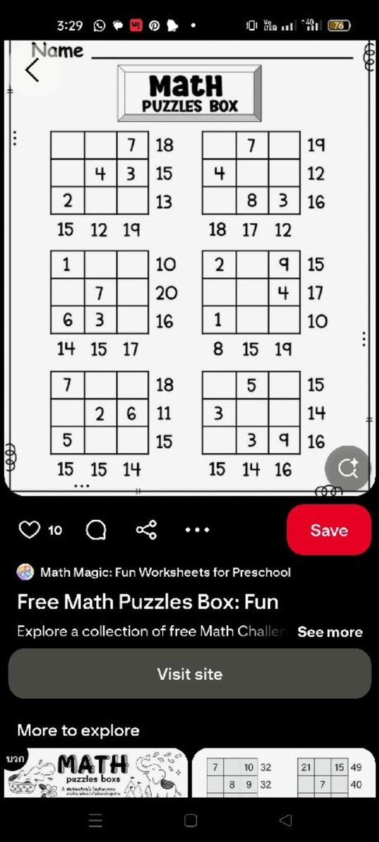 The image shows several math puzzles in a grid format. Each puzzle is a 3..
