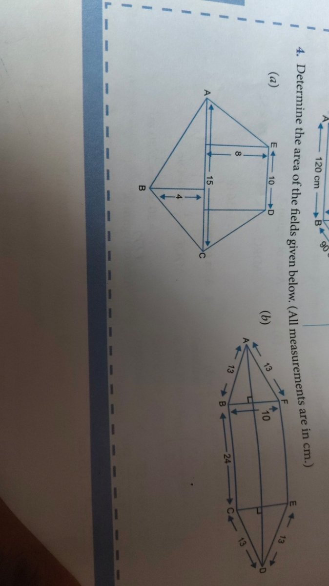 Determine the area of the fields given below. (All measurements are in cm..