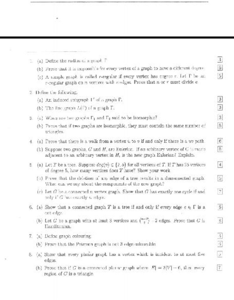 1. (a) Define the radius of a graph T. (b) Prove that it is impossible