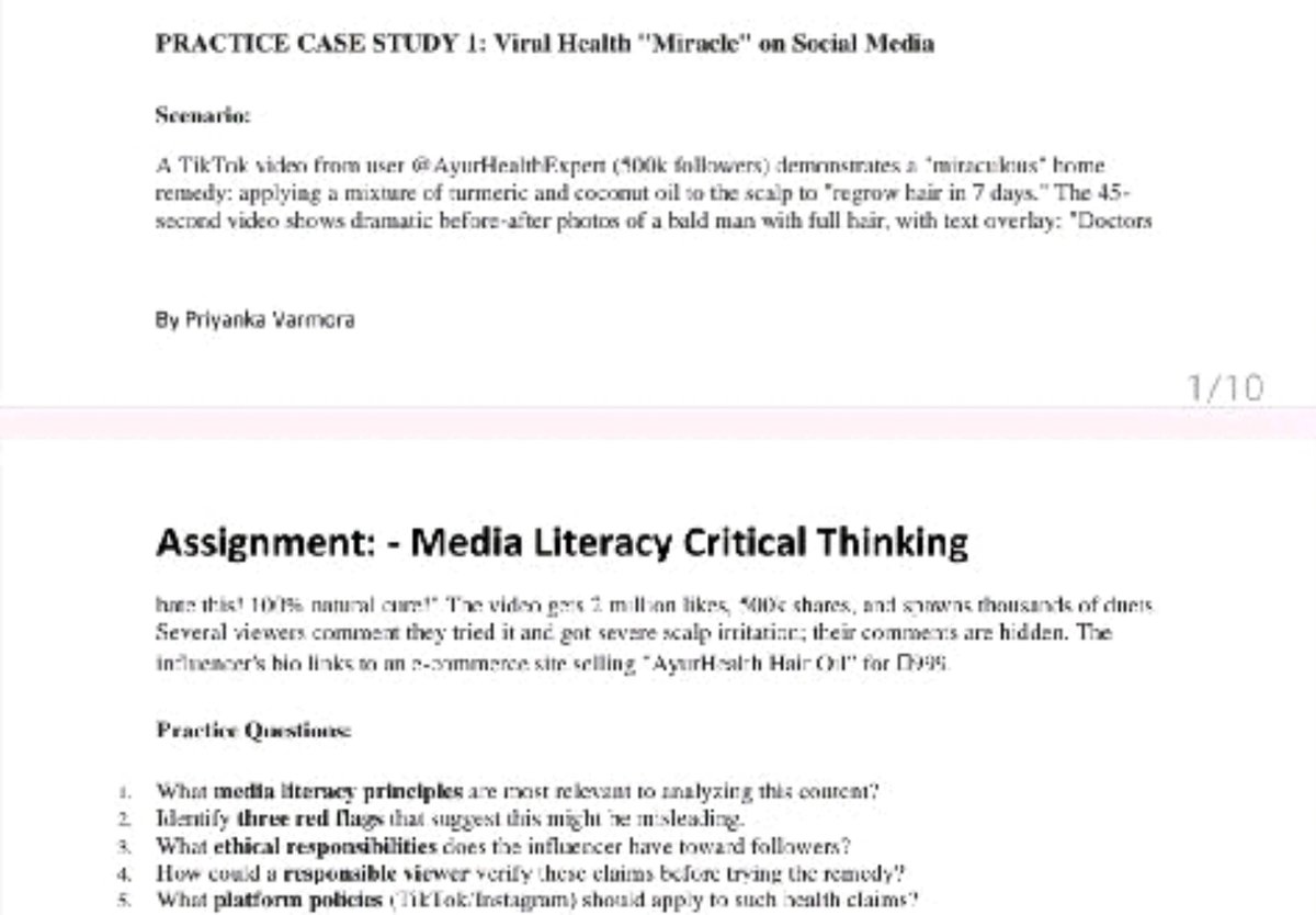 PRACTICE CASE STUDY 1: Viral Health "Miracle" on Social Media Scenario: