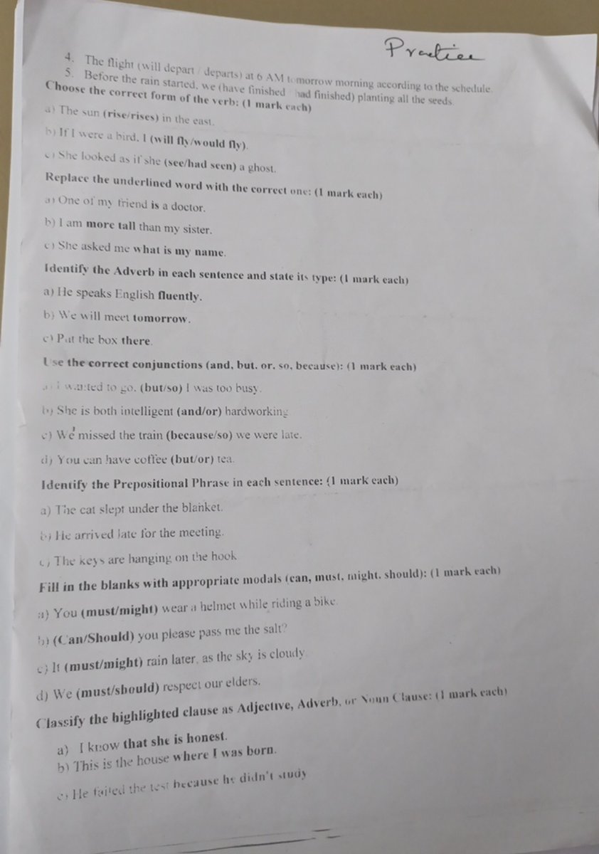 Here are several grammar questions: Choose the correct form of the verb:..