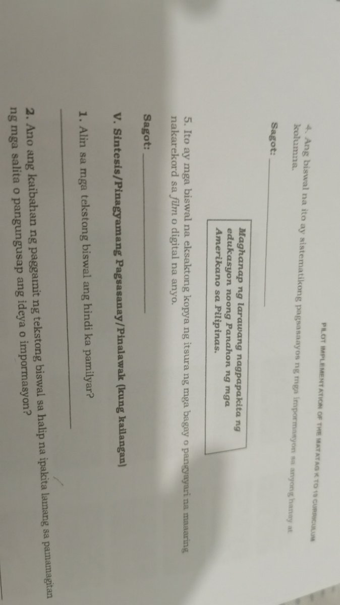 PILOT IMPLEMENTATION OF THE MATATAG K TO 10 CURRICULUM Ang biswal na ito..