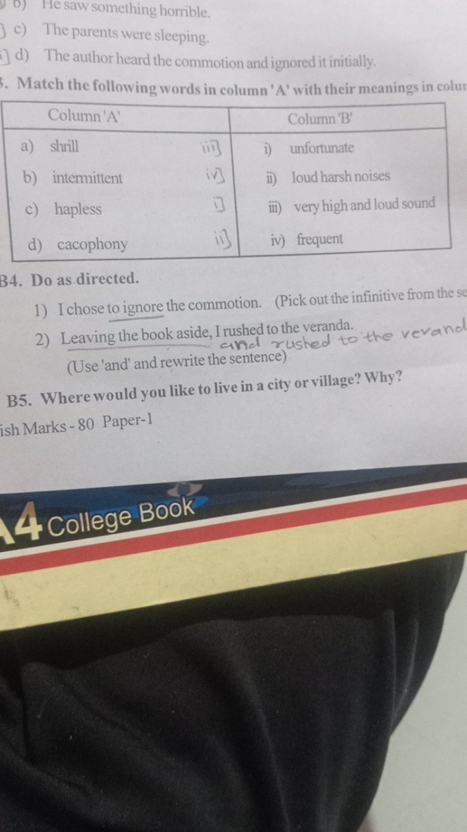 B3. Match the following words in column 'A' with their meanings in column..