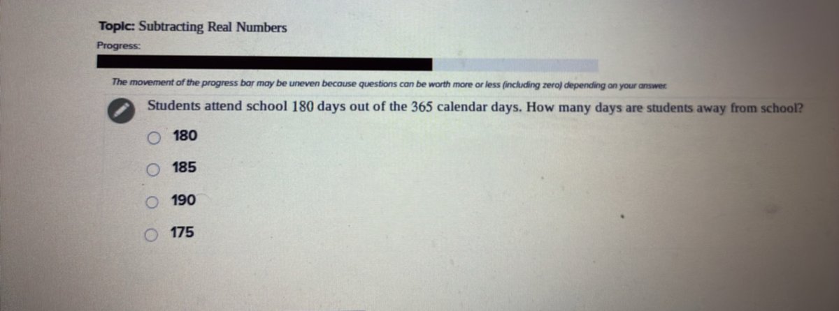 Students attend school 180 days out of the 365 calendar days. How many da..